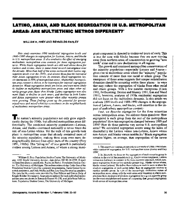 (PDF) Latino, Asian, and black segregation in U.S. metropolitan areas ...