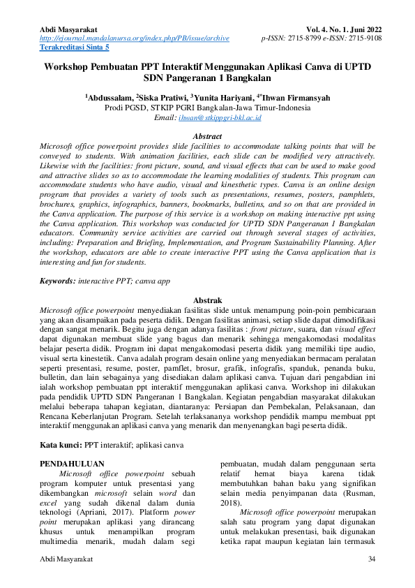 (PDF) Workshop Pembuatan PPT Interaktif Menggunakan Aplikasi Canva di UPTD SDN Pangeranan 1 ...