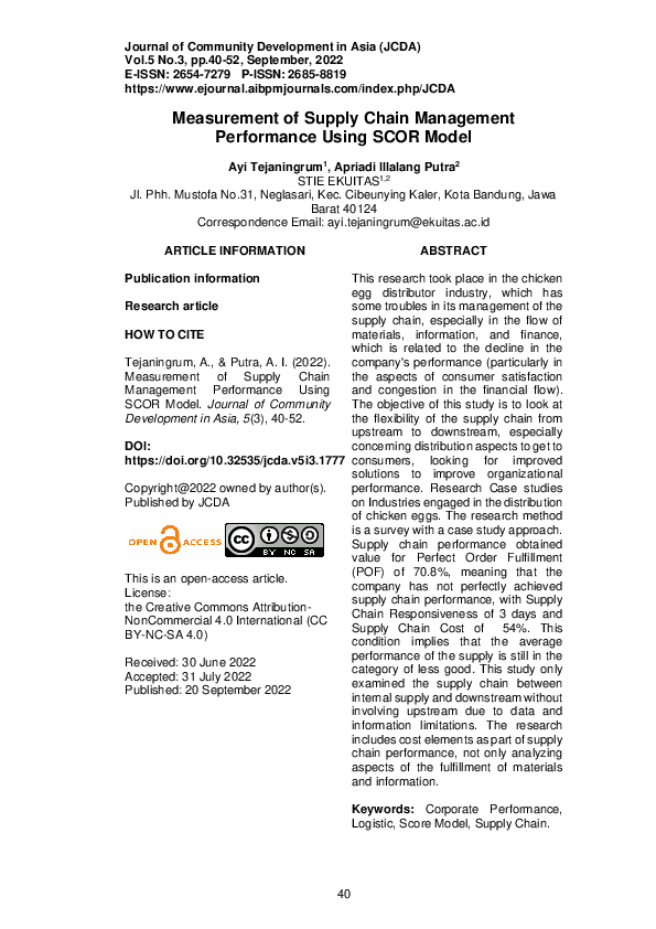 (PDF) Measurement of Supply Chain Management Performance Using SCOR Model