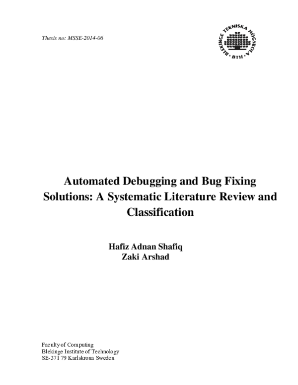 Pdf Automated Debugging And Bug Fixing Solutions A Systematic