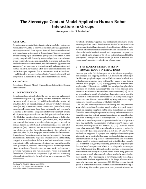 (PDF) The Stereotype Content Model Applied to Human-Robot Interactions ...