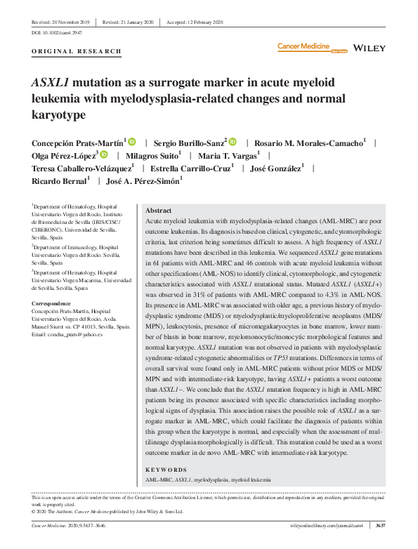 (PDF) ASXL1 mutation as a surrogate marker in acute myeloid leukemia with myelodysplasia‐related ...