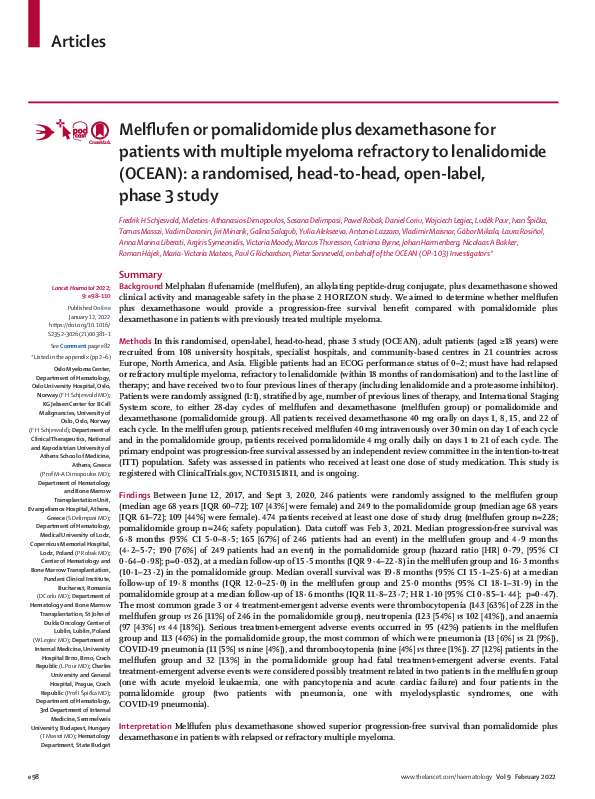 (PDF) Melflufen or pomalidomide plus dexamethasone for patients with multiple myeloma refractory ...