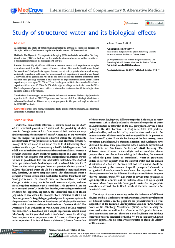 (PDF) Study of structured water and its biological effects