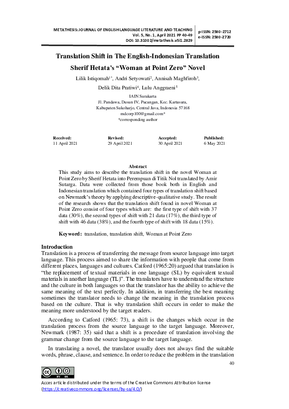 (PDF) Translation Shift in The English-Indonesian Translation Sherif ...