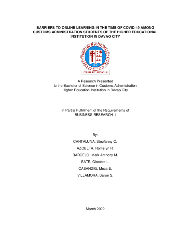 (PDF) BARRIERS TO ONLINE LEARNING IN THE TIME OF COVID-19 AMONG CUSTOMS ...
