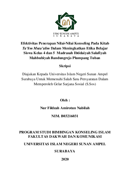 (PDF) Efektivitas penerapan nilai-nilai konseling pada kitab Ta’lim Muta’alim dalam meningkatkan ...