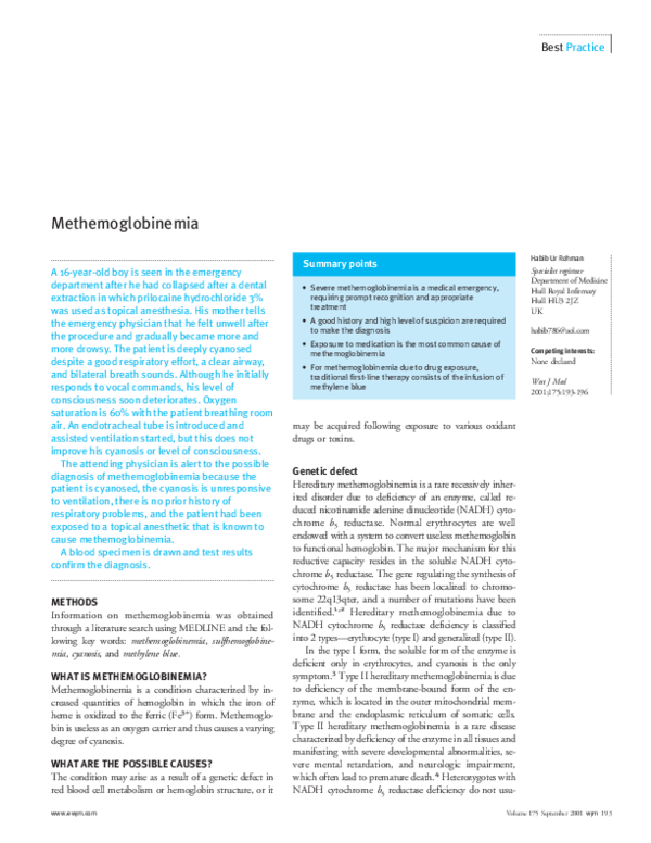 (PDF) Methemoglobinemia