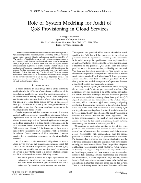 (PDF) Role of System Modeling for Audit of QoS Provisioning in Cloud Services