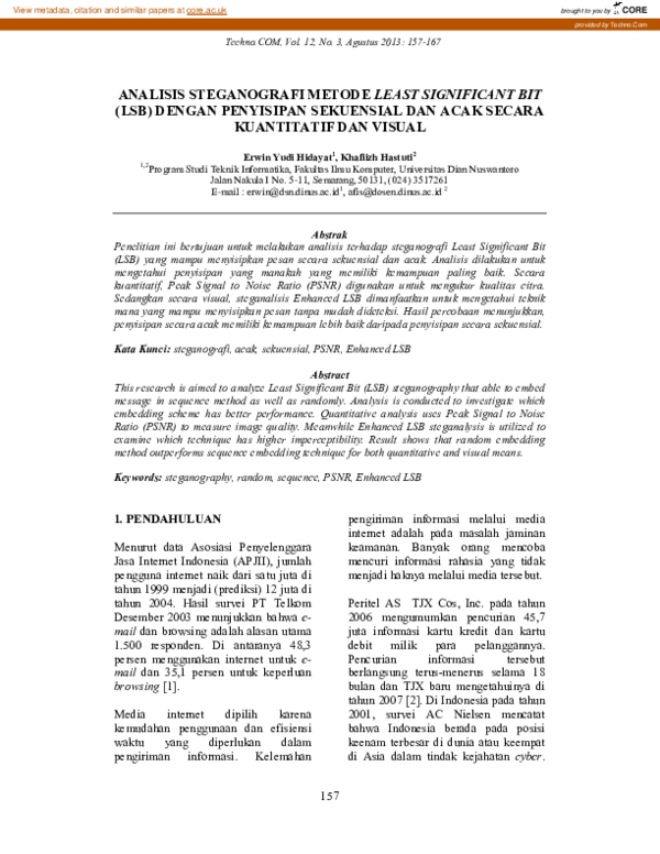Pdf Analisis Steganografi Metode Least Significant Bit Lsb Dengan