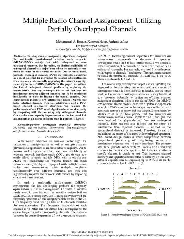 (PDF) Multiple Radio Channel Assignement Utilizing Partially Overlapped Channels