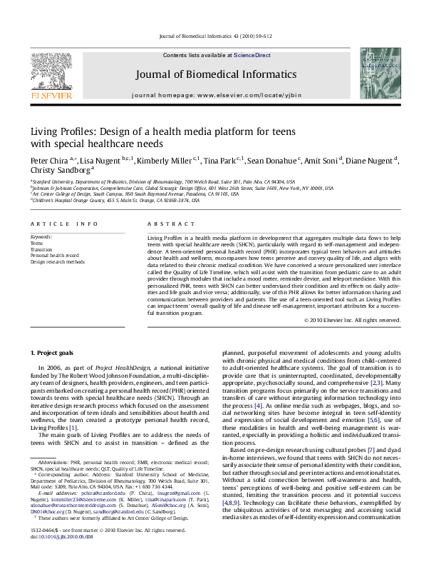(PDF) Living Profiles: Design of a health media platform for teens with ...