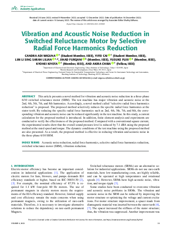(PDF) Vibration and Acoustic Noise Reduction in Switched Reluctance ...