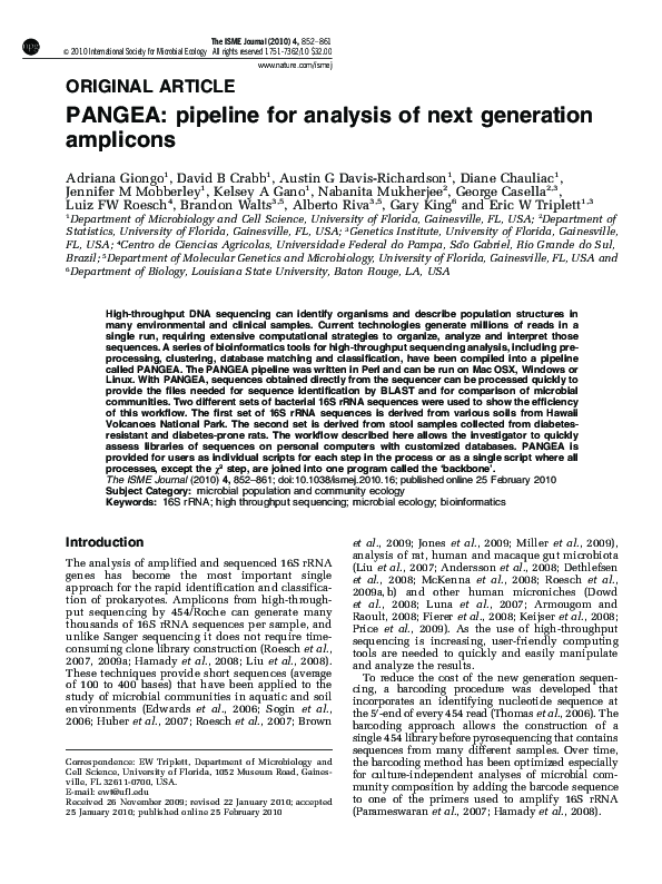 (PDF) PANGEA: pipeline for analysis of next generation amplicons