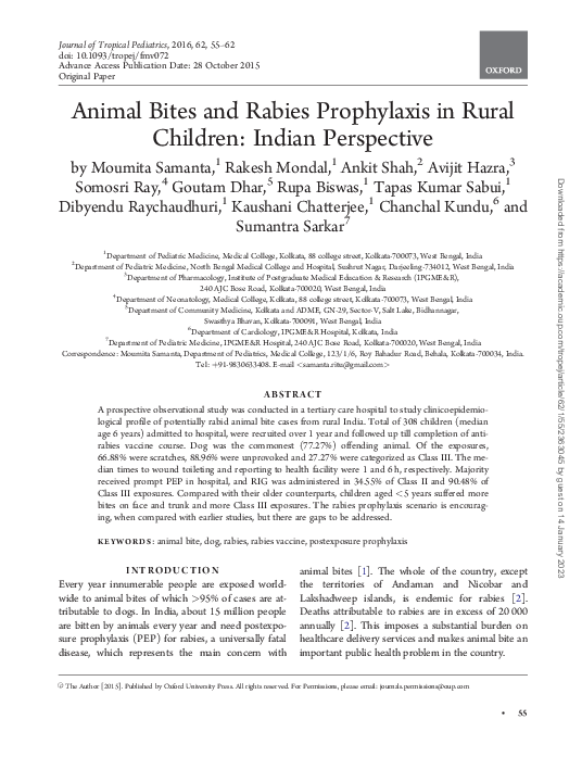 (PDF) Animal Bites and Rabies Prophylaxis in Rural Children: Indian ...