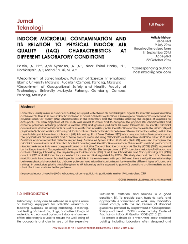 (PDF) Indoor Microbial Contamination and Its Relation to Physical ...