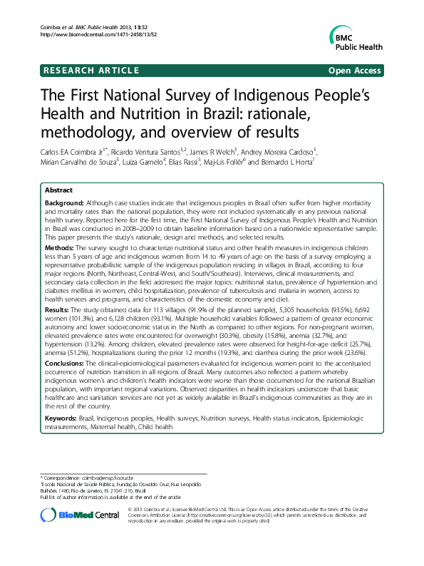 (PDF) The First National Survey of Indigenous People’s Health and ...