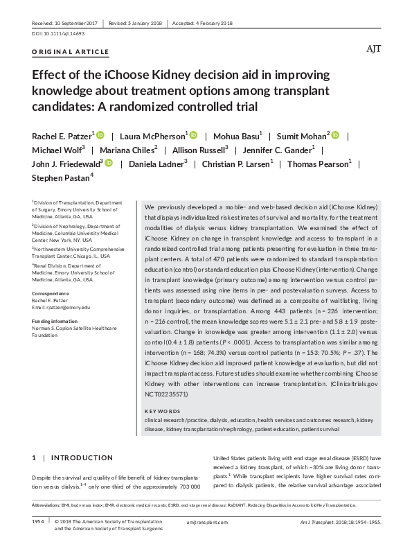 (PDF) Effect of the iChoose Kidney Decision Aid in Improving Knowledge ...