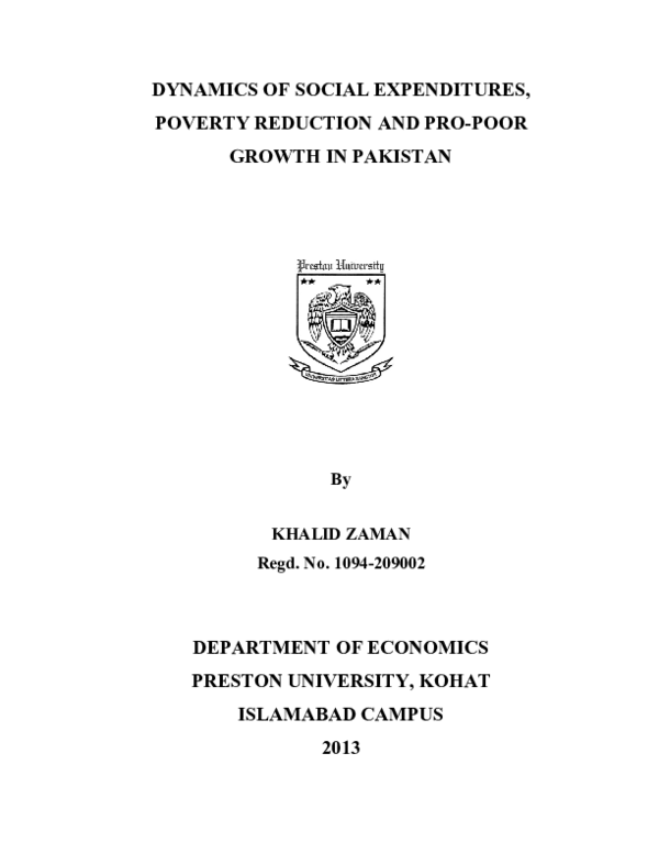 (PDF) Dynamics Of Social Expenditures, Poverty Reduction And Pro Poor Growth In Pakistan