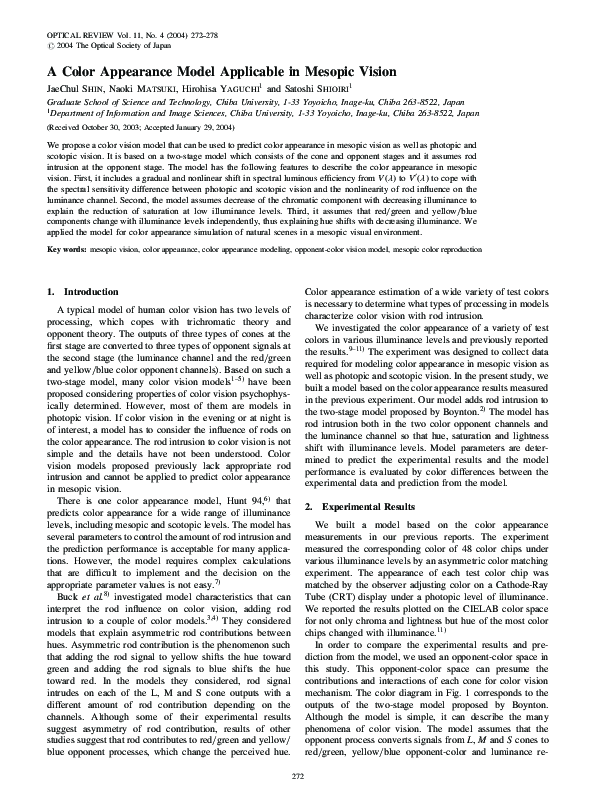(PDF) A Color Appearance Model Applicable in Mesopic Vision | Satoshi Shioiri - Academia.edu