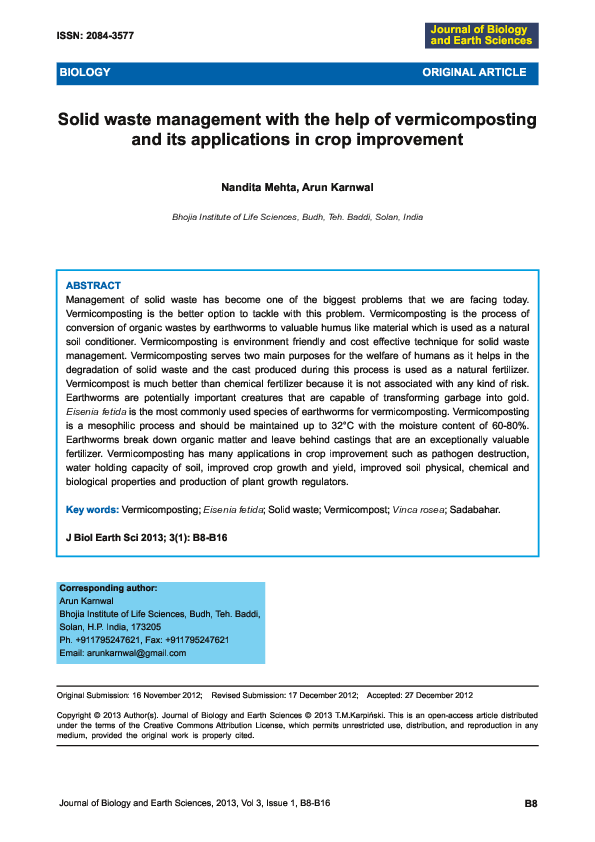 (PDF) Solid waste management with the help of vermicomposting and its ...