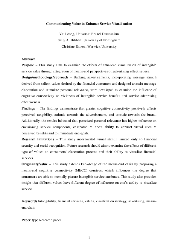 (PDF) Communicating value to enhance service visualization