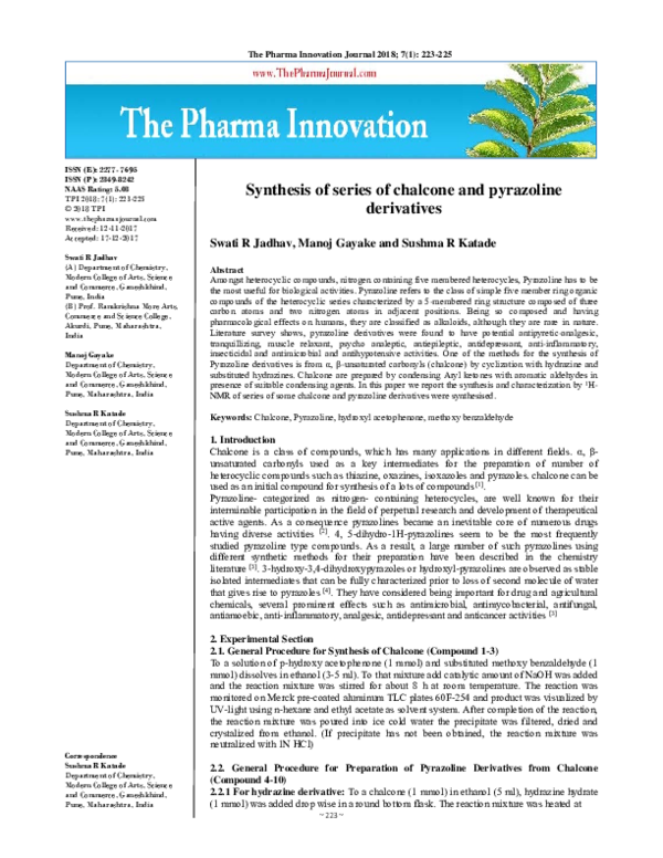 (PDF) Synthesis of series of chalcone and pyrazoline derivatives