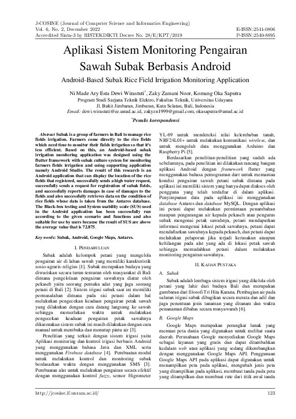 (PDF) Aplikasi Sistem Monitoring Pengairan Sawah Subak Berbasis Android