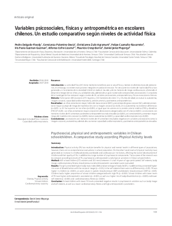 (PDF) Psychosocial , physical and anthropometric variables in chilean schoolchildren . A ...