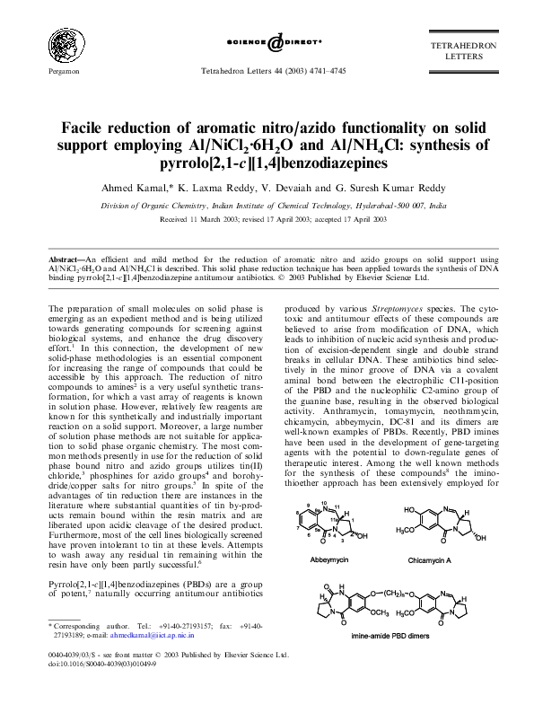 (PDF) Facile reduction of aromatic nitro/azido functionality on solid ...