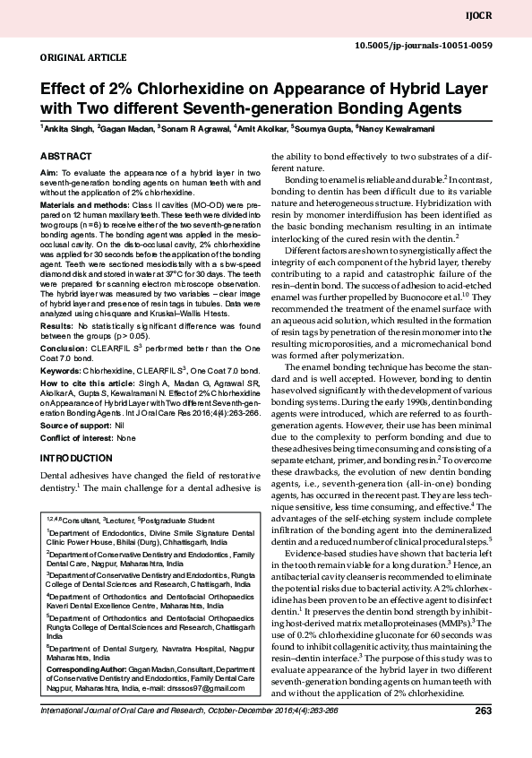 (PDF) Effect of 2% Chlorhexidine on Appearance of Hybrid Layer with Two ...