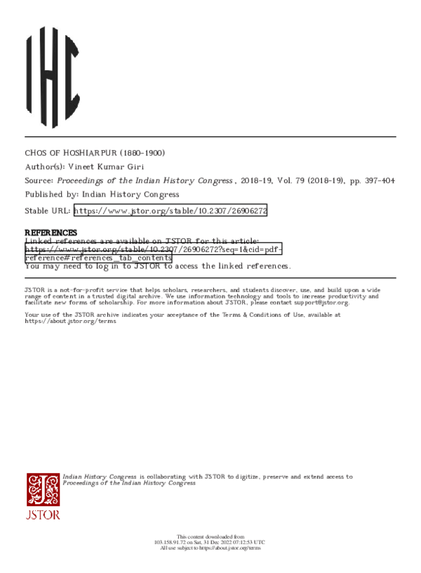 (PDF) CHOS OF HOSHIARPUR (1880-1900)
