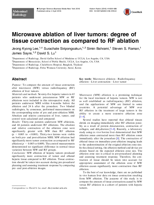 (PDF) Microwave ablation of liver tumors: degree of tissue contraction ...