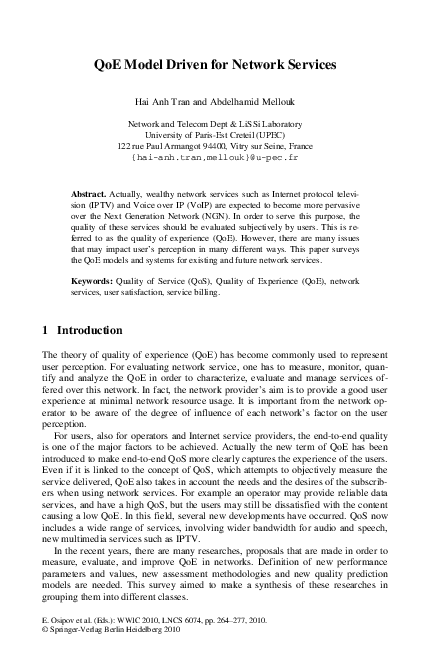 (PDF) QoE Model Driven for Network Services (PDF) QoE Model Driven for Network Services