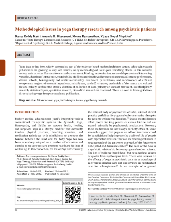 (PDF) Methodological issues in yoga therapy research among psychiatric ...