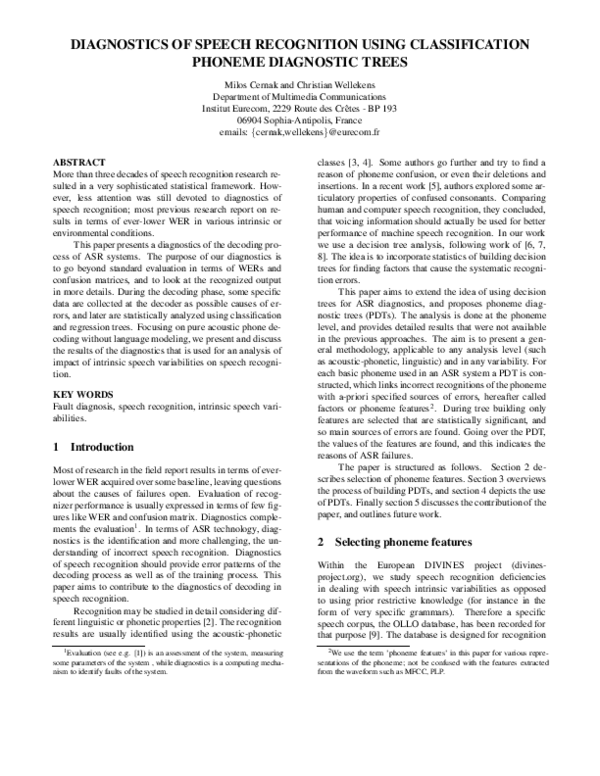 (PDF) Diagnostics of speech recognition using classification phoneme ...