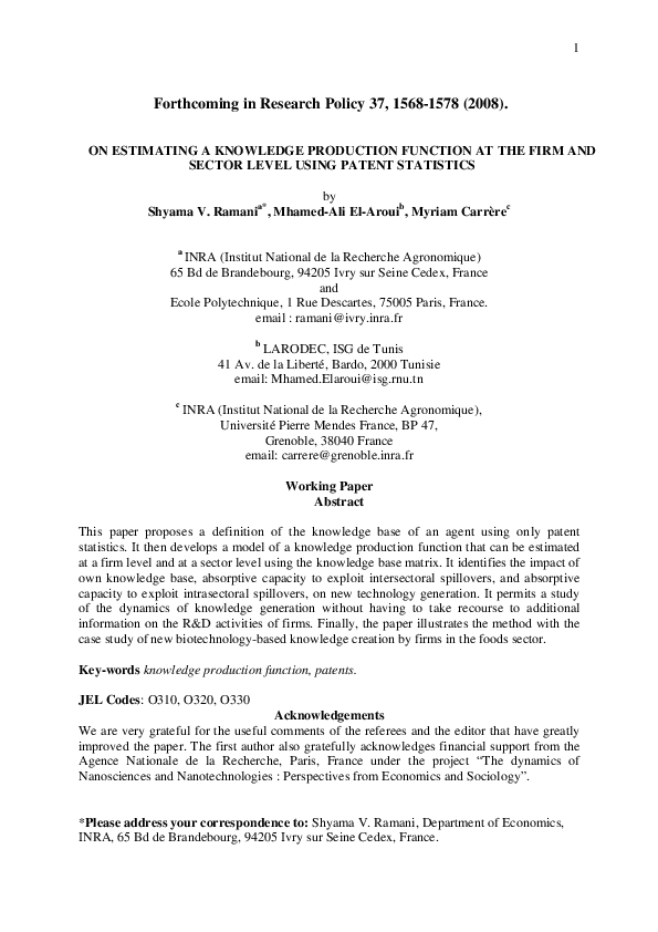 (PDF) On estimating a knowledge production function at the firm and ...