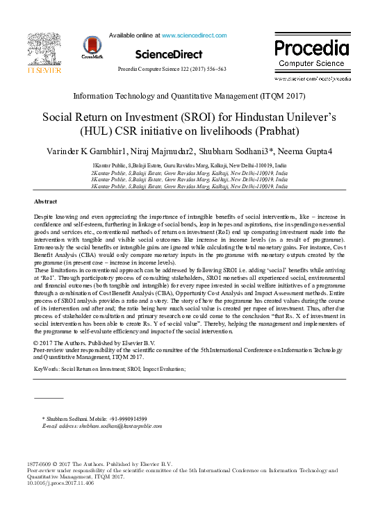 (PDF) Social Return on Investment (SROI) for Hindustan Unilever’s (HUL ...