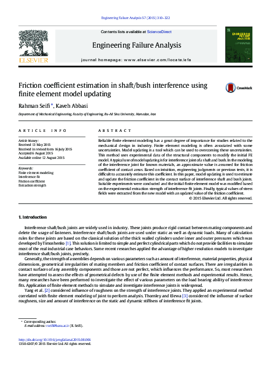 (PDF) Friction coefficient estimation in shaft/bush interference using ...