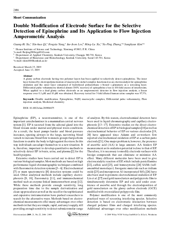 Pdf Double Modification Of Electrode Surface For The Selective Detection Of Epinephrine And