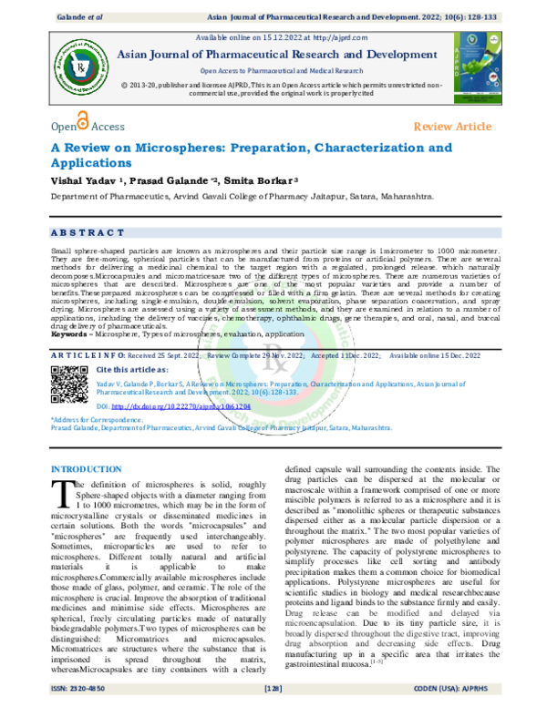 (PDF) A Review on Microspheres: Preparation, Characterization and ...