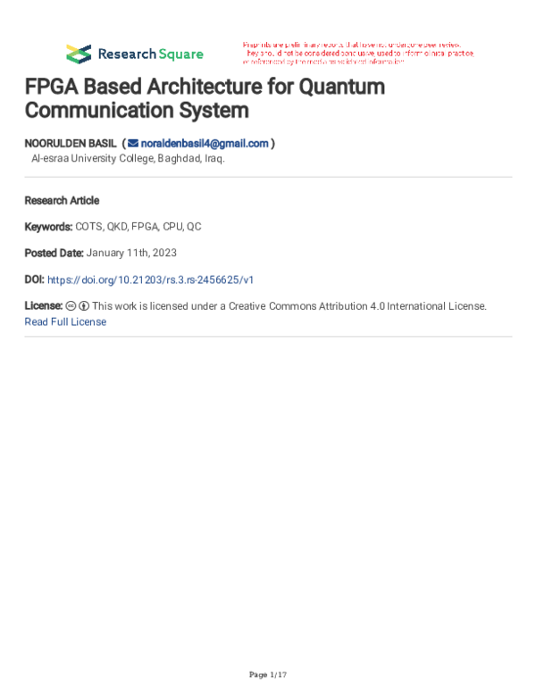 Pdf Fpga Based Architecture For Quantum Communication System