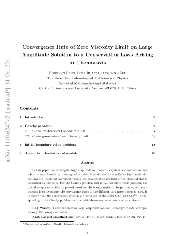 (PDF) Convergence Rate of Zero Viscosity Limit on Large Amplitude Solution to a Conservation ...