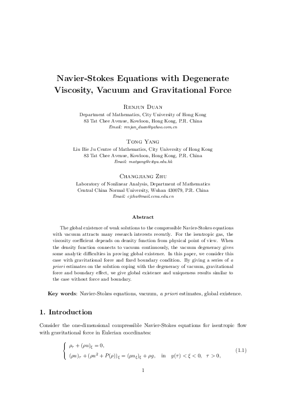 (PDF) Navier–Stokes equations with degenerate viscosity, vacuum and ...