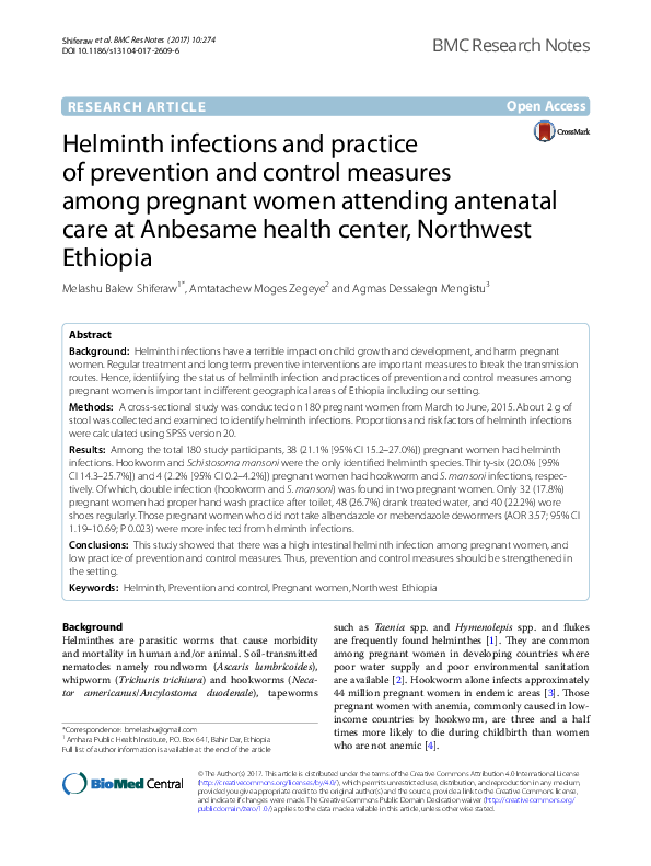 (PDF) Helminth infections and practice of prevention and control ...