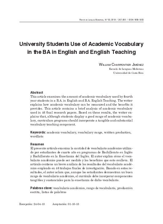 (PDF) University Students Use of Academic Vocabulary in the BA in ...