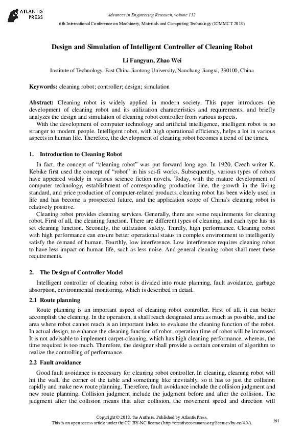 (PDF) Design and Simulation of Intelligent Controller of Cleaning Robot