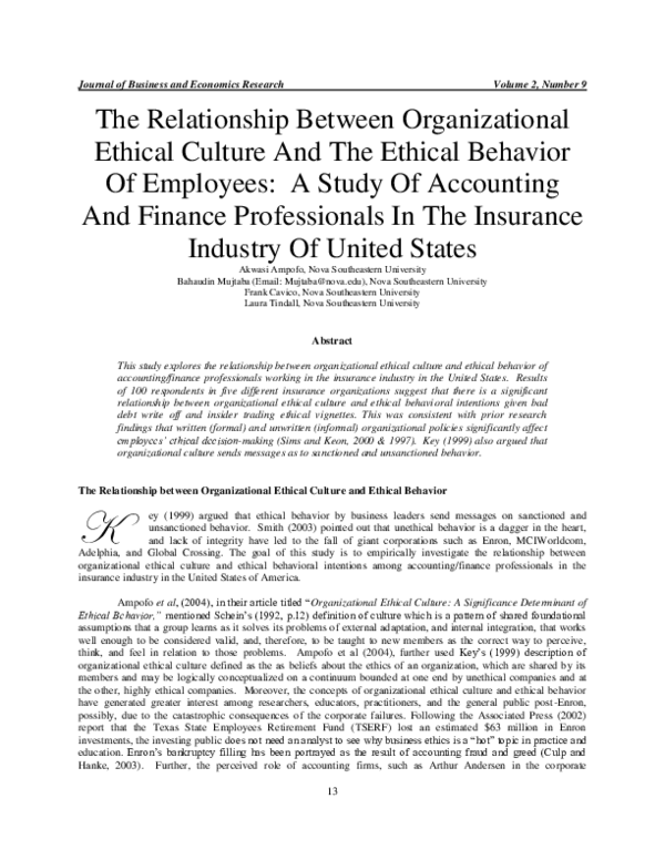 (PDF) The Relationship Between Organizational Ethical Culture And The Ethical Behavior Of ...