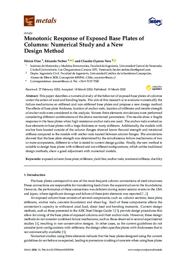 (PDF) Monotonic Response of Exposed Base Plates of Columns: Numerical ...