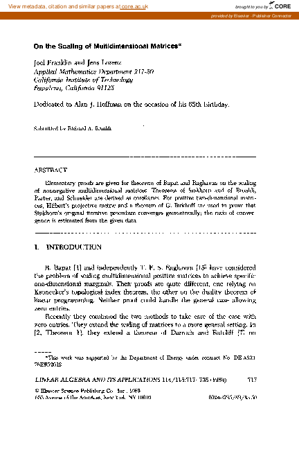 (PDF) On the scaling of multidimensional matrices
